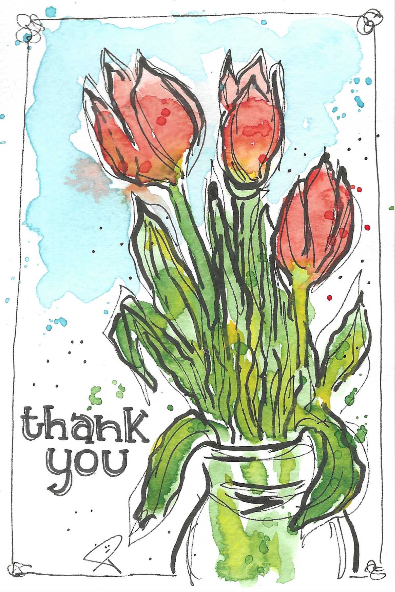 Thank you card fine art post card of tulips in vase bouquet | Etsy