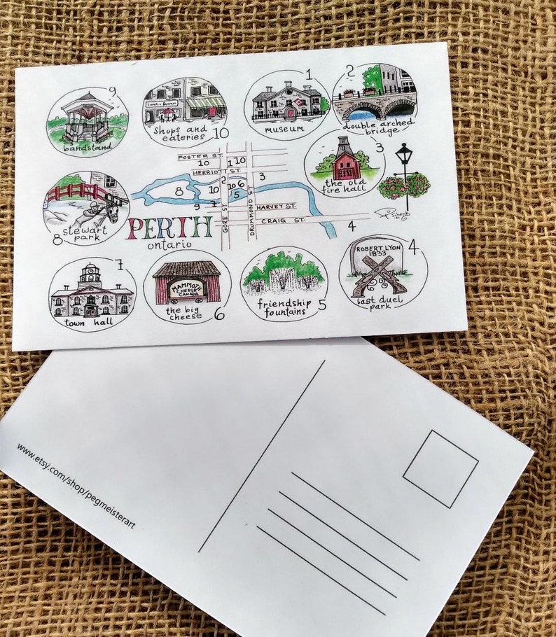 Perth Ontario Town Map Illustration Postcard of Heritage | Etsy