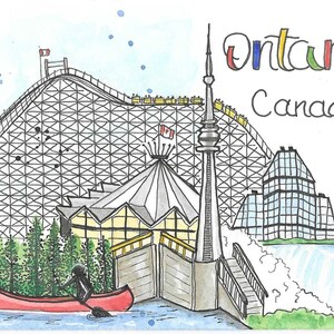 Ontario Canada Fine Art Post Card Illustrations of Landmarks, Gift for ...