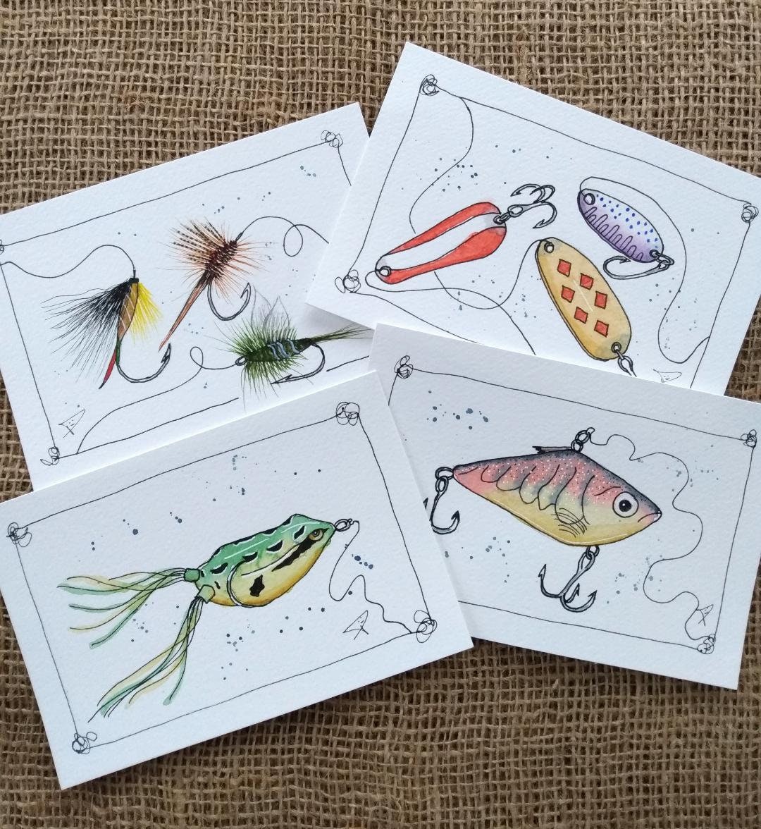 Fly Fishing Lures Artwork Illustrated Art Postcards, Fish Bait Art ...
