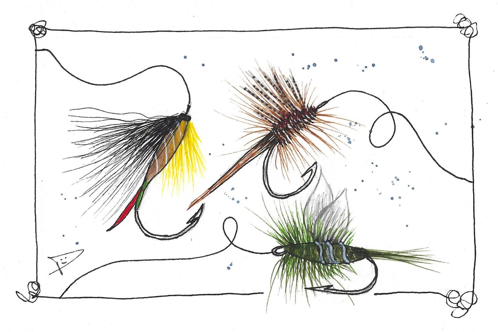 Fly Fishing Lures Art Postcards: Watercolor Fish Bait, Set of 4 - Etsy