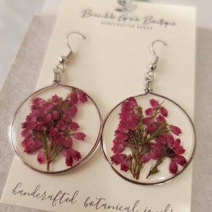 Handmade Real Pressed Heather Flower Earrings | Botanical Pink Earrings ...