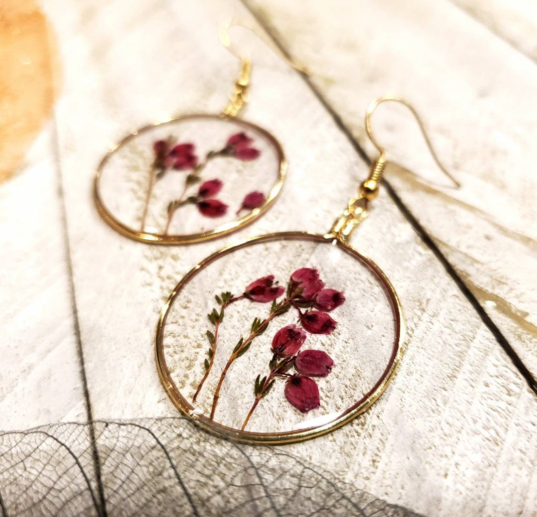 Handmade Real Pressed Heather Flower Earrings Botanical Pink - Etsy