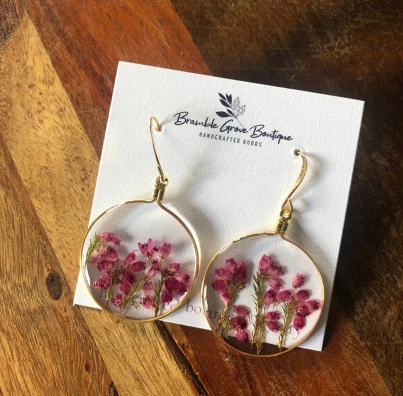 Handmade Real Pressed Heather Flower Earrings Botanical Pink - Etsy