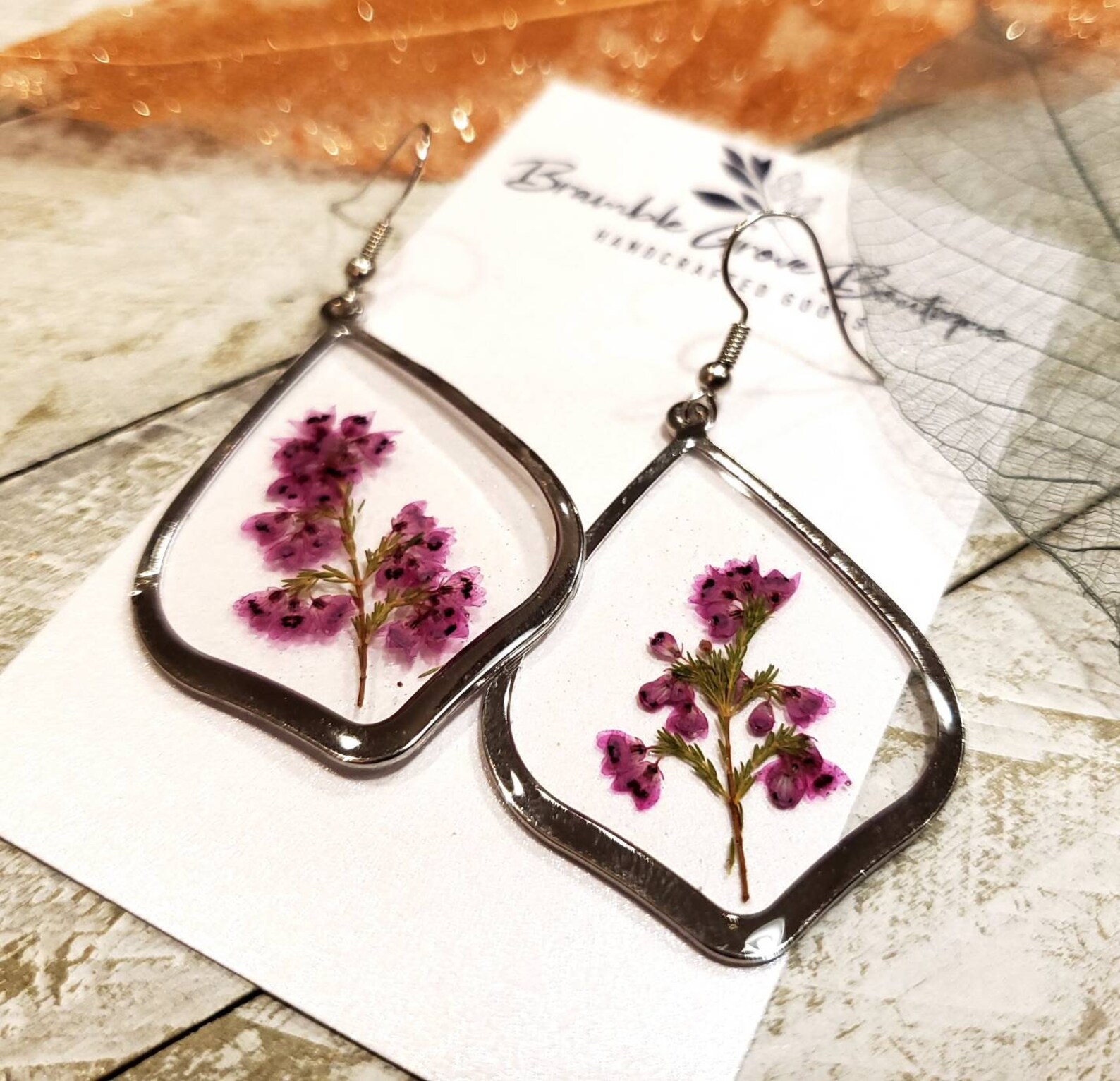 Real Pressed Heather Flower Pear Shaped Handmade Earrings - Etsy