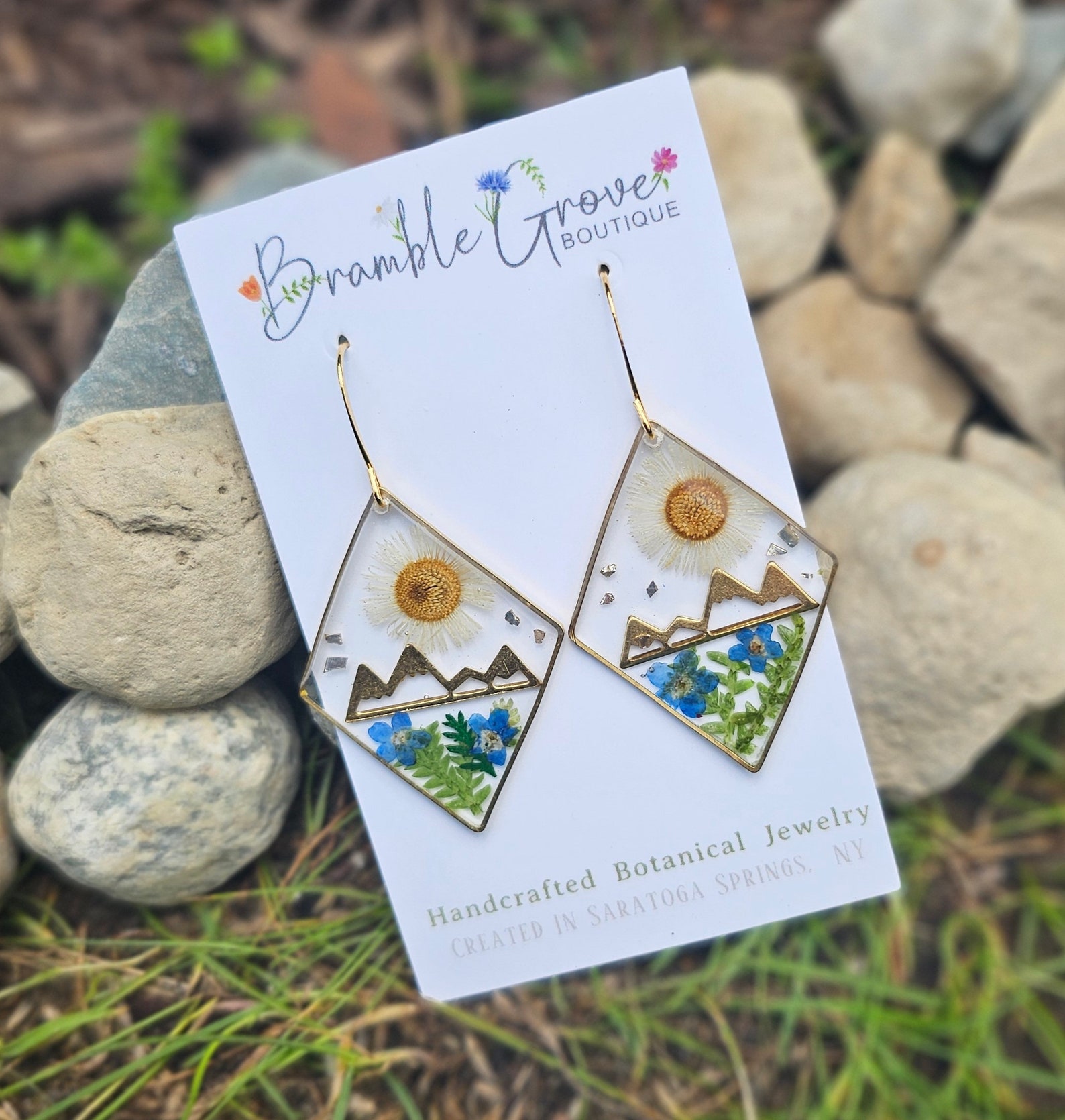 Handmade Real Flower and Fern Mountain Landscape Earrings | Unique ...
