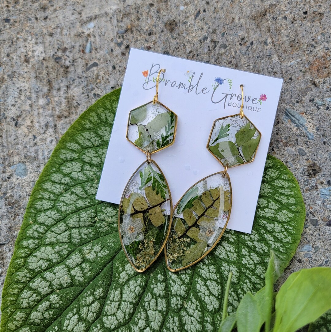 Handmade Gorgeous Real Plant Botanical Earrings Green Boho - Etsy