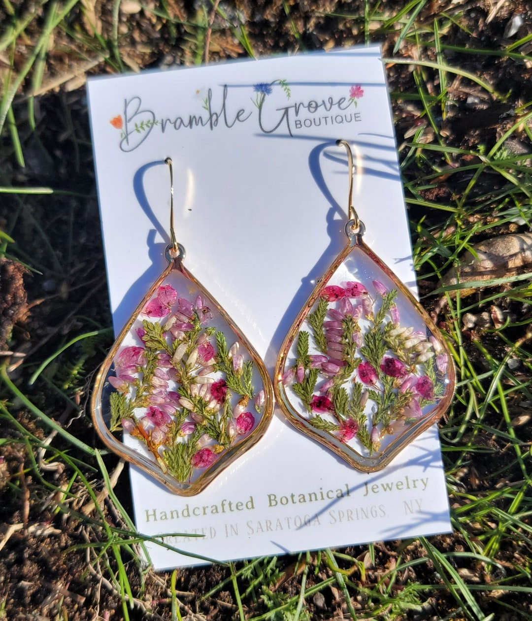 Real Pressed Heather Flower Pear Shaped Handmade Earrings | Gardener ...