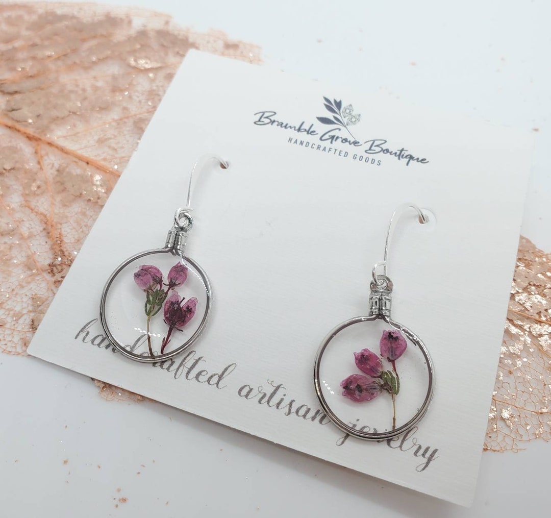 Handmade Real Pressed Heather Flower Small Circle Earrings | Woodland ...