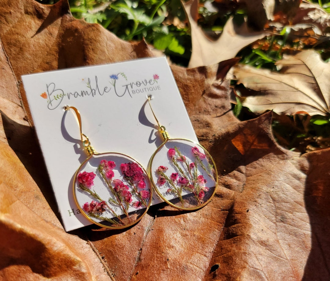 Handmade Real Pressed Heather Flower Earrings | Botanical Pink Earrings ...
