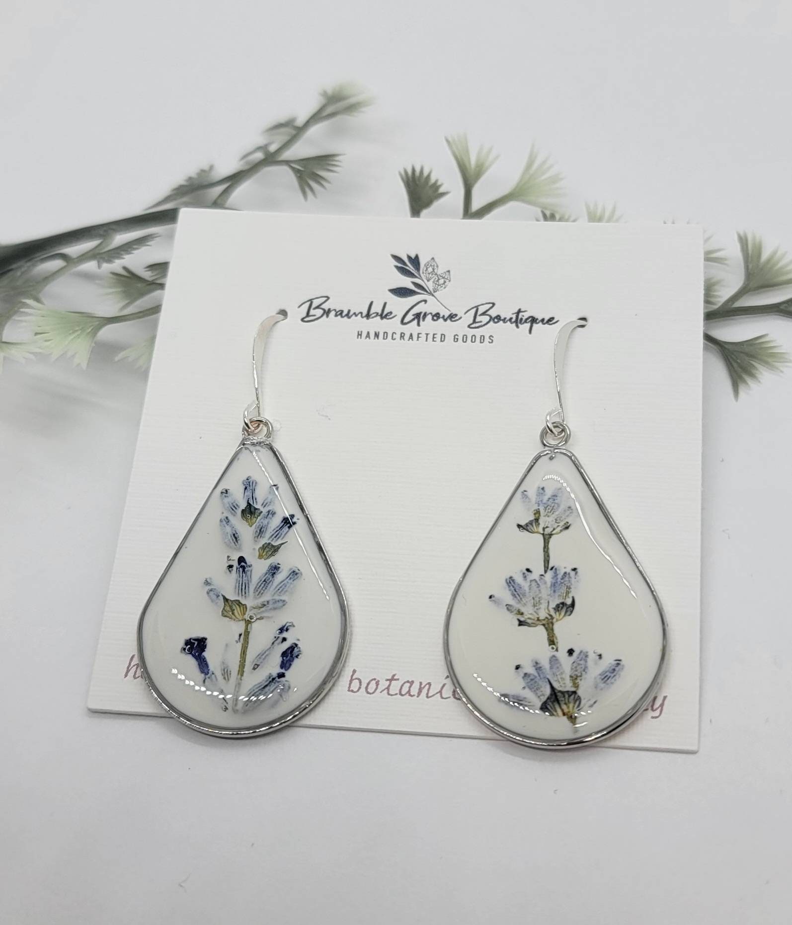 Handmade real lavender flower earrings | white and purple botanical ...