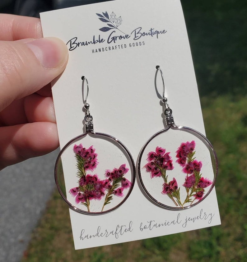 Handmade Real Pressed Heather Flower Earrings Botanical Pink - Etsy