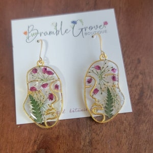 Handmade Real Flower Abstract Face Earrings | Gold Minimalist Floral ...