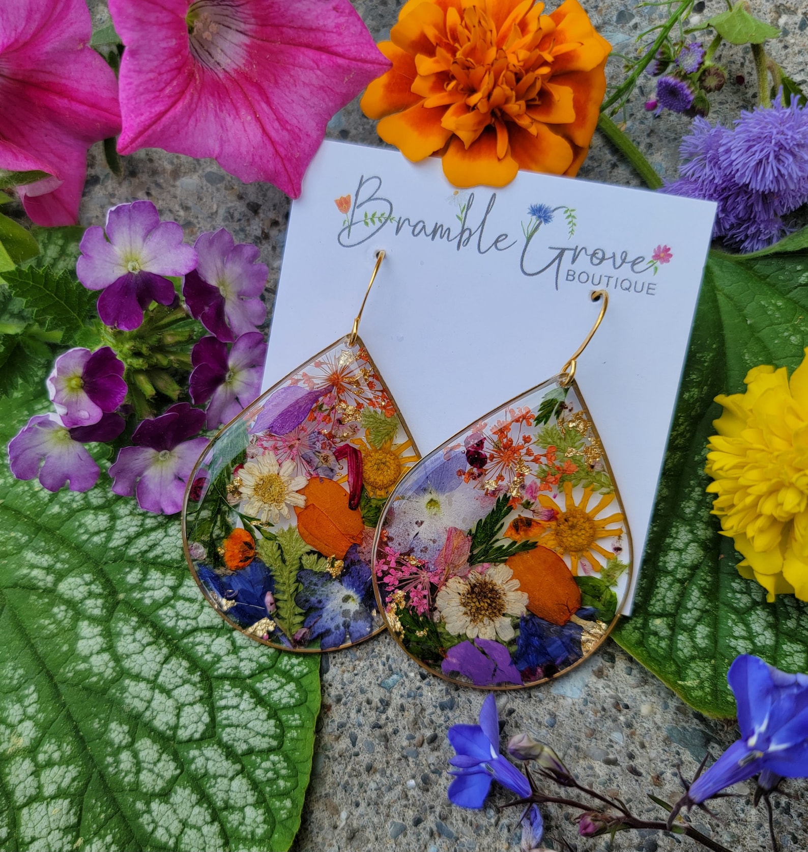 Handmade to Order Unique Blooming Bud Teardrop Real Flower Earrings ...