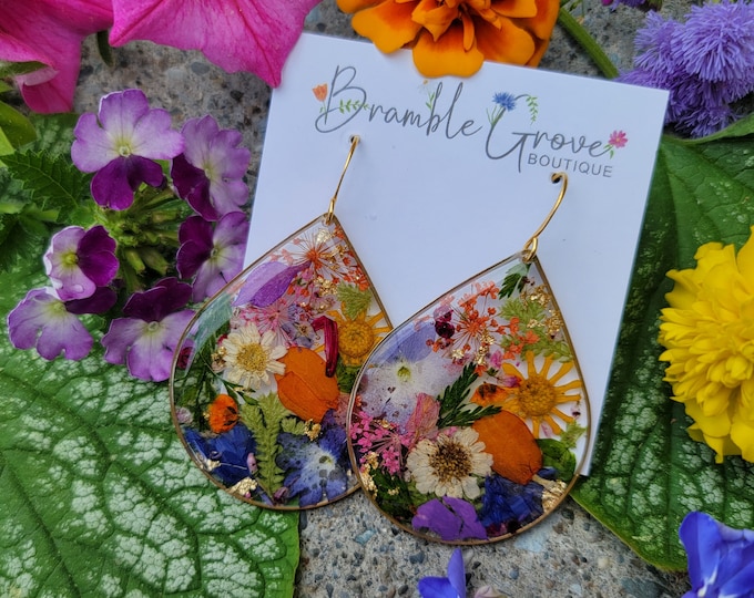 Handmade to Order Unique Blooming Bud Teardrop Real Flower Earrings ...