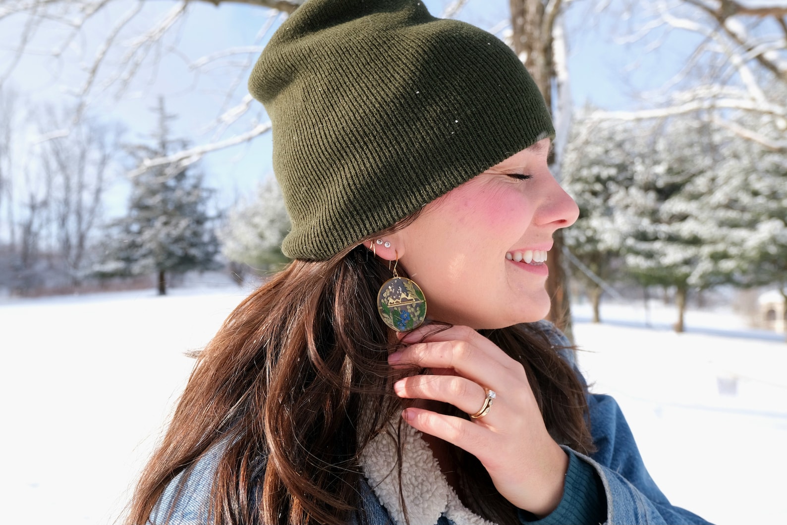 Handmade Real Pressed Fern and Forget Me Not Flower Mountain Earrings ...