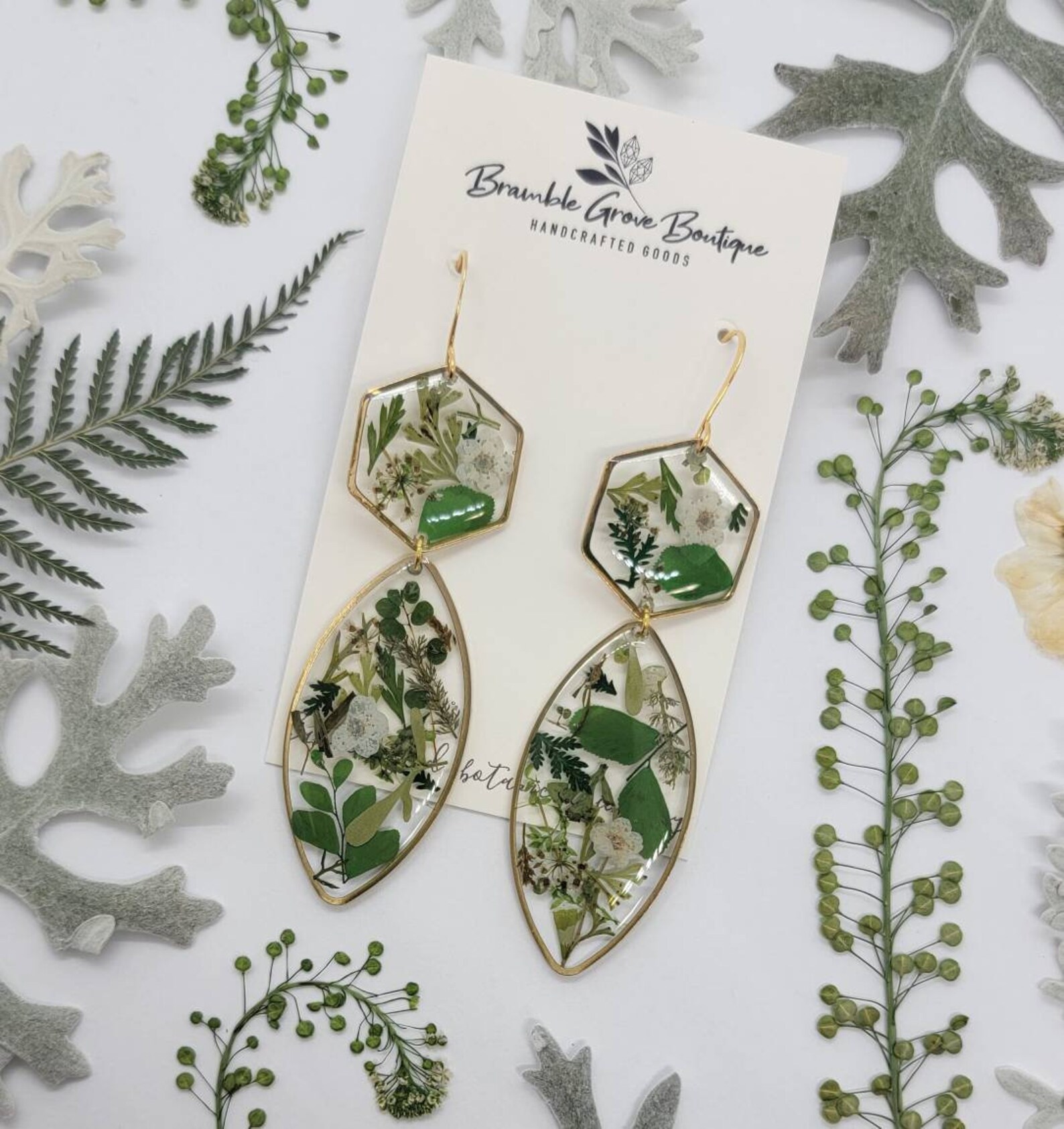 Handmade Gorgeous Real Plant Botanical Earrings Green Boho - Etsy