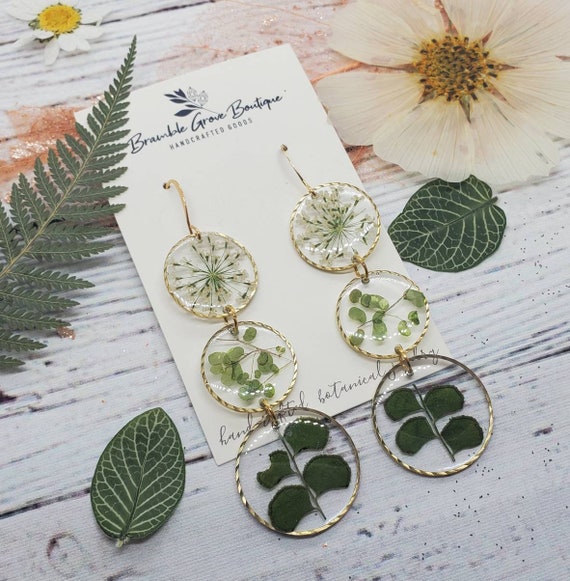 Handmade Real Pressed Plant Botanical Earrings Boho Jewelry | Etsy