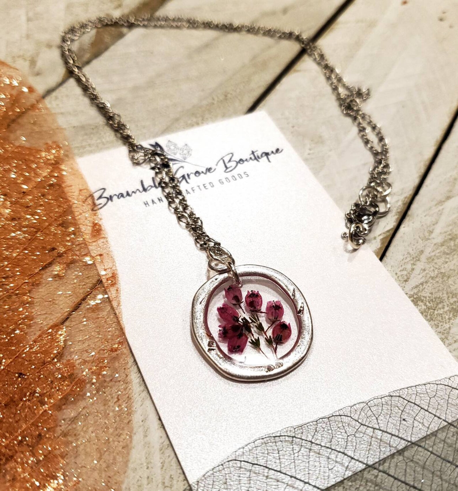 Handmade Real Pressed Heather Flower Dainty Chain Necklace - Etsy