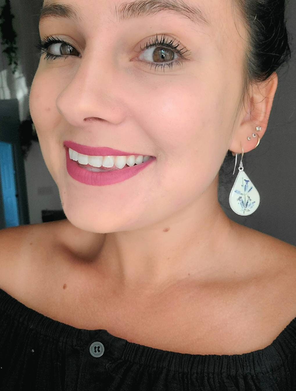 Handmade real lavender flower earrings | white and purple botanical ...