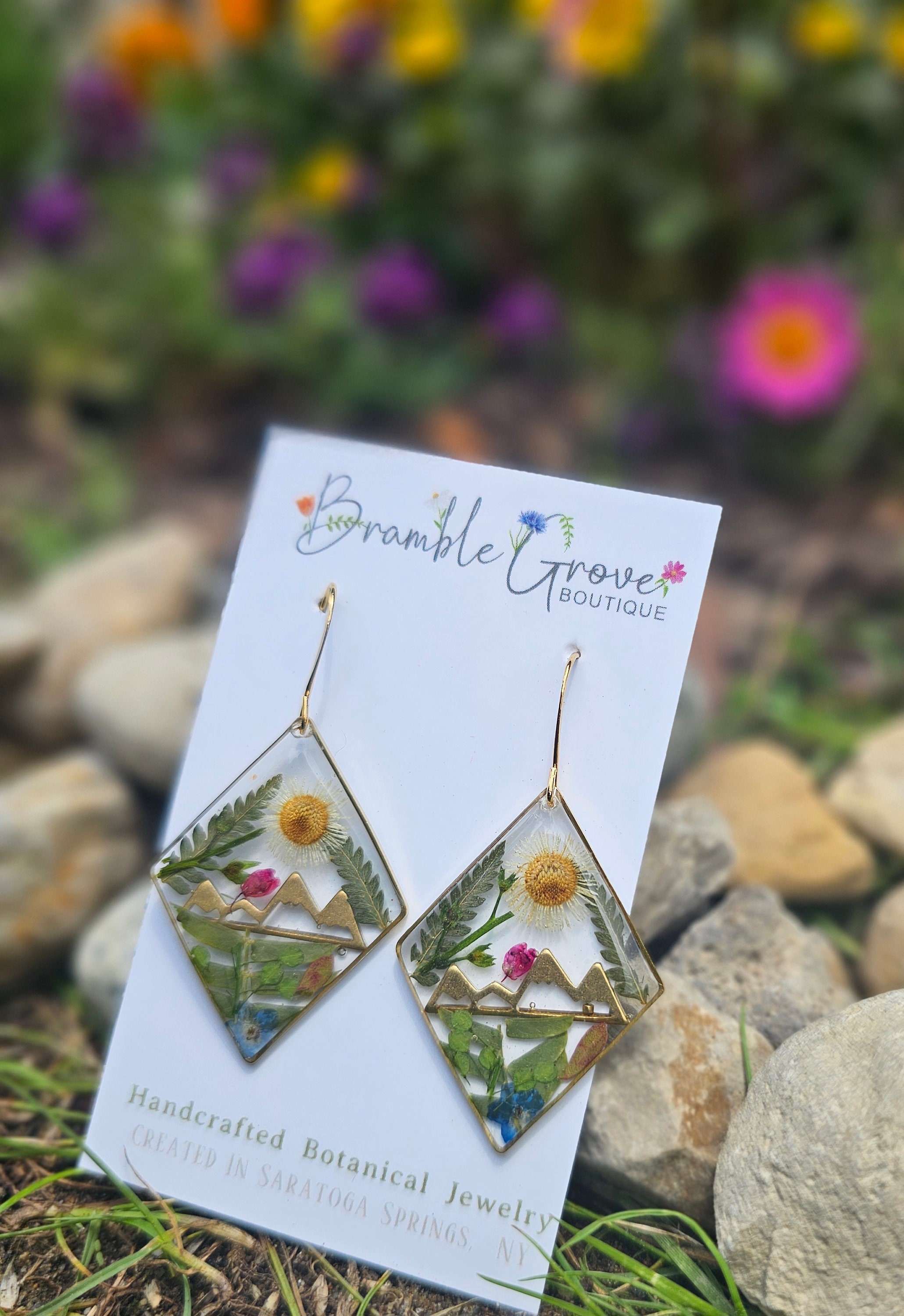 Handmade Real Flower and Fern Mountain Landscape Earrings | Unique ...