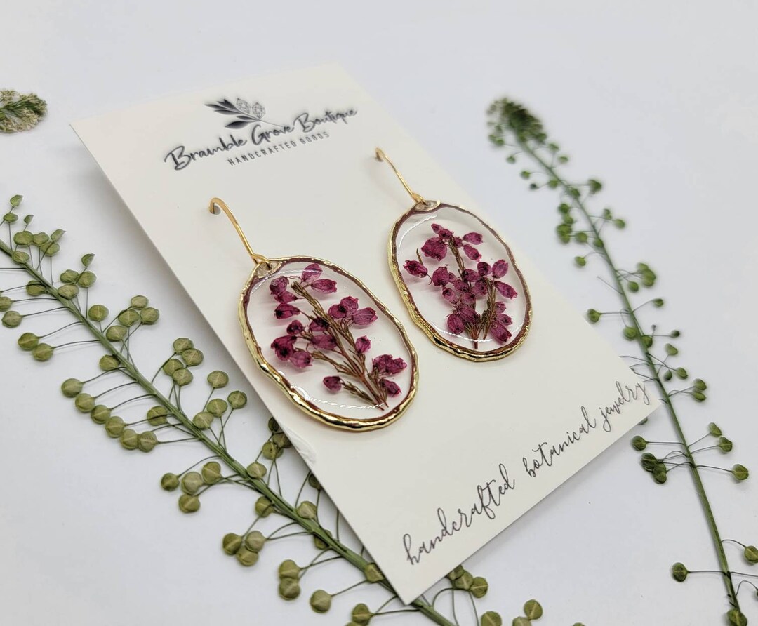Handmade Real Pressed Heather Flower Oval Earrings | Botanical Pretty ...
