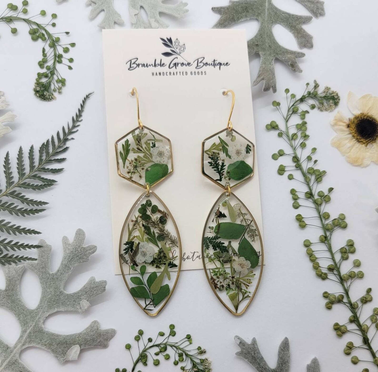 Handmade Gorgeous Real Plant Botanical Earrings Green Boho - Etsy