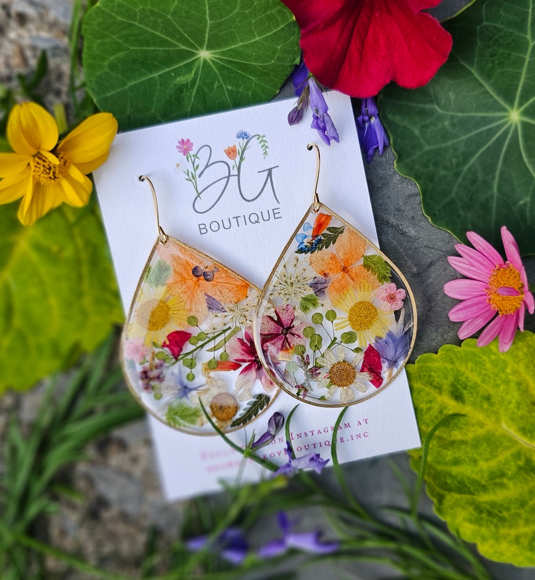 Handmade to Order Unique Blooming Bud Teardrop Real Flower Earrings ...