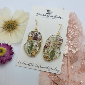 Handmade Real Flower Abstract Face Earrings | Gold Minimalist Floral ...