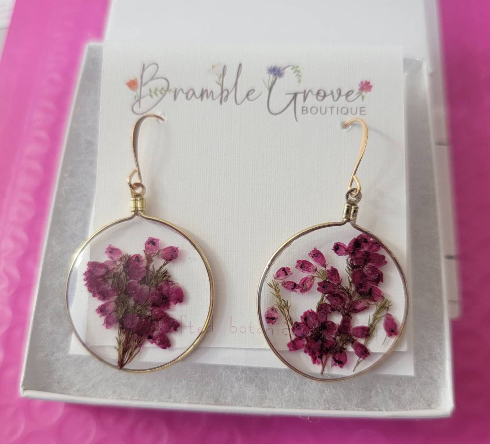 Handmade Real Pressed Heather Flower Earrings Botanical Pink - Etsy