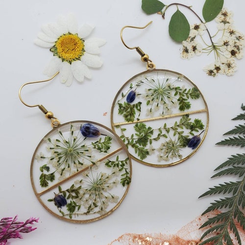 Handmade Real Pressed Plant and Flower Botanical Earrings - Etsy