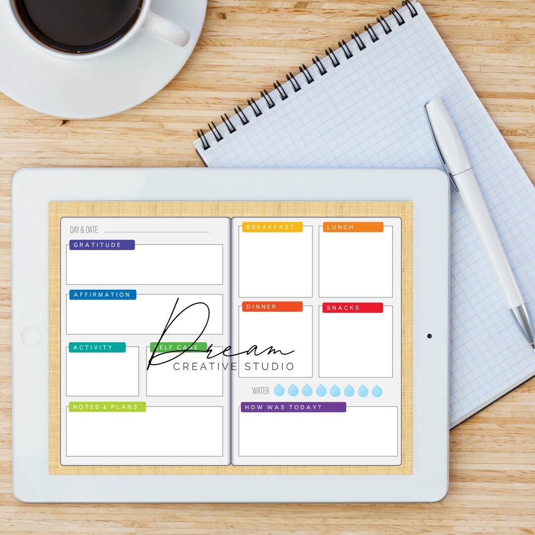 Rainbow Daily Digital Food Diary Template - Wellness Journal ...