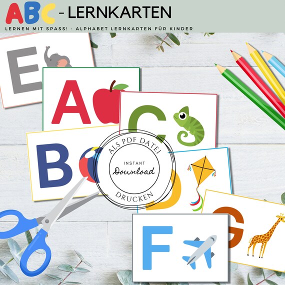 ABC Lernkarten PDF Buchstaben Lernen ABC Karten Alphabet - Etsy