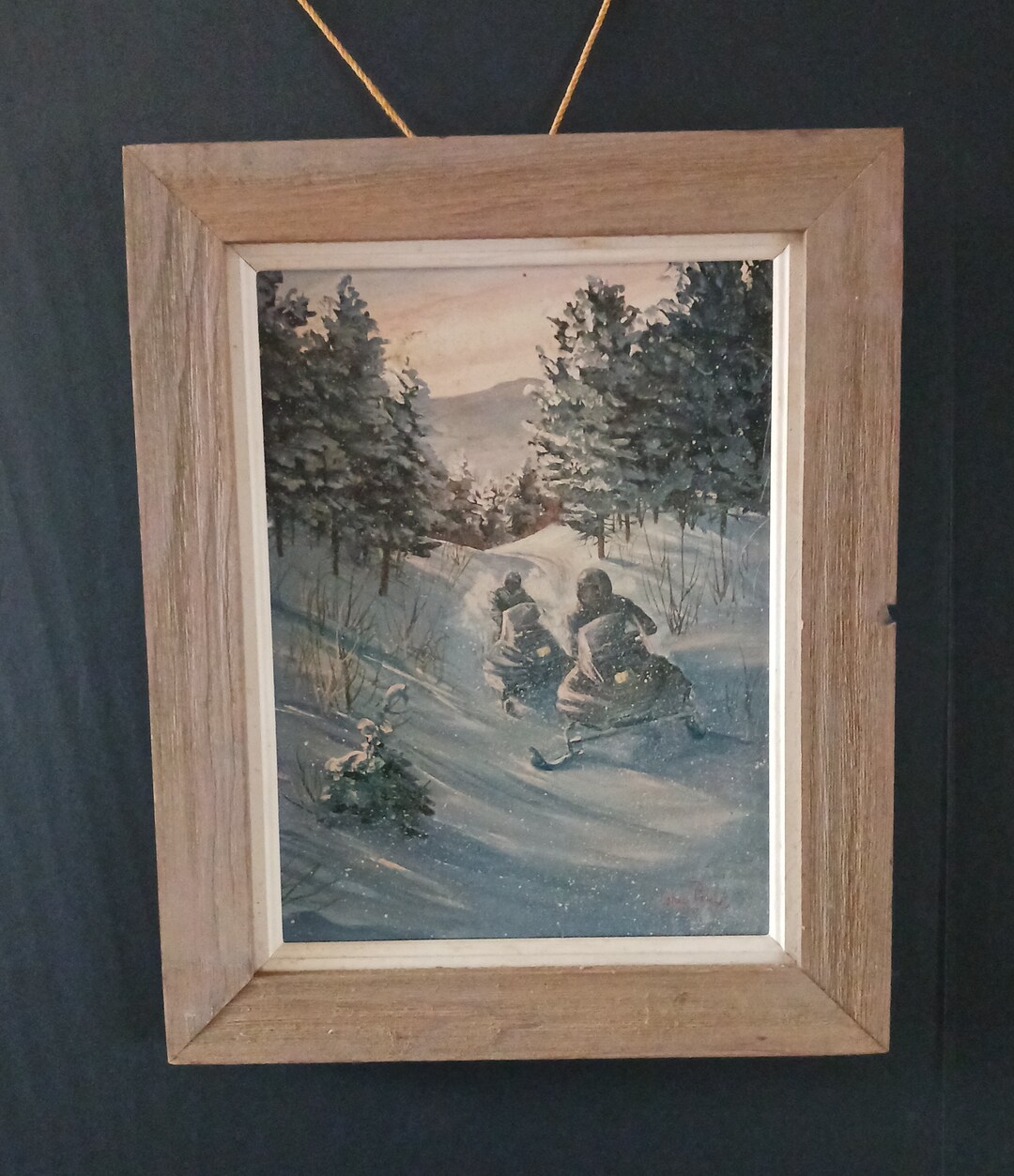 Snowmobile Painting two Cool Cats Oil on Canvas by Loran Percy 1988 - Etsy