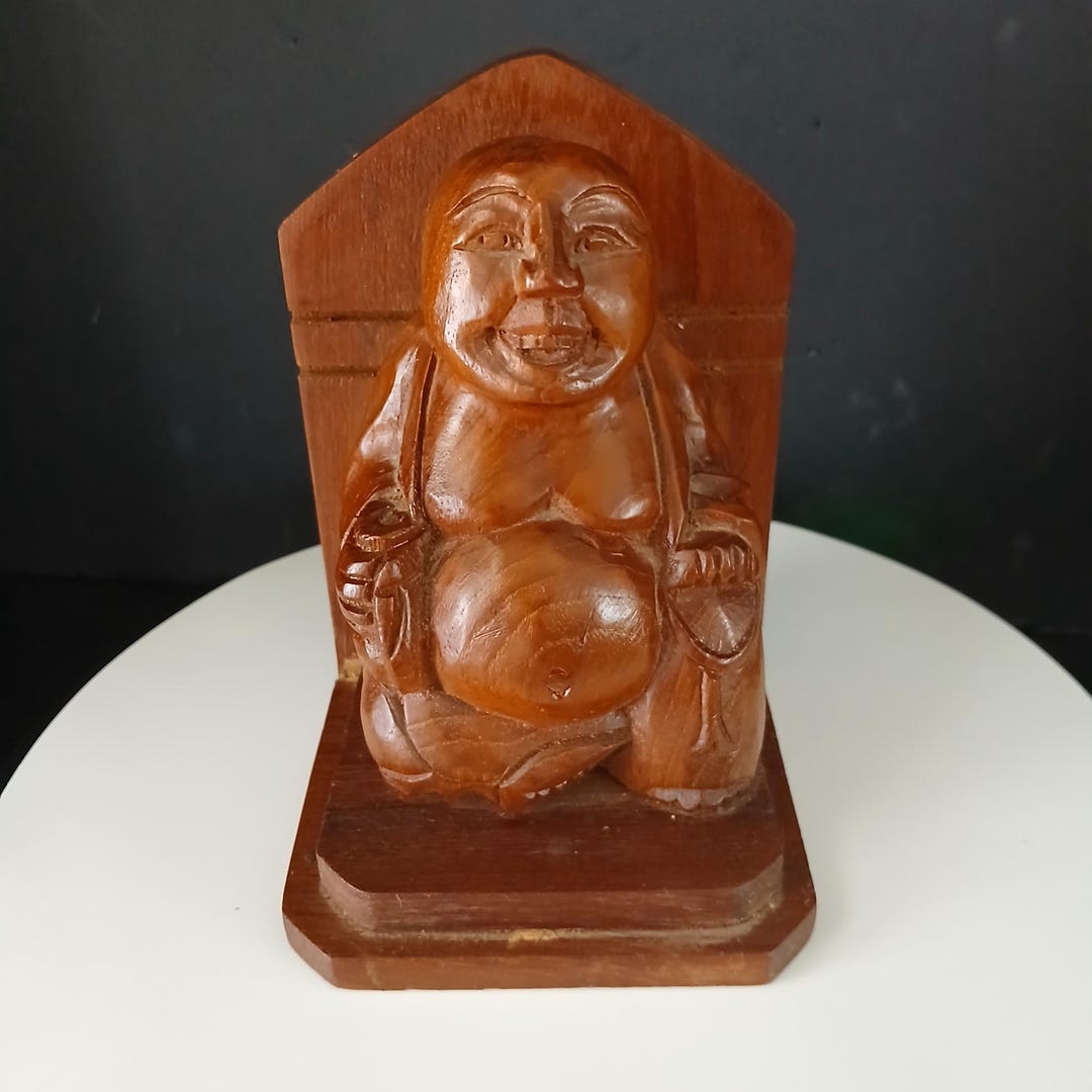 Vintage Hand-carved Teak Smiling Buddha From Thailand - Etsy