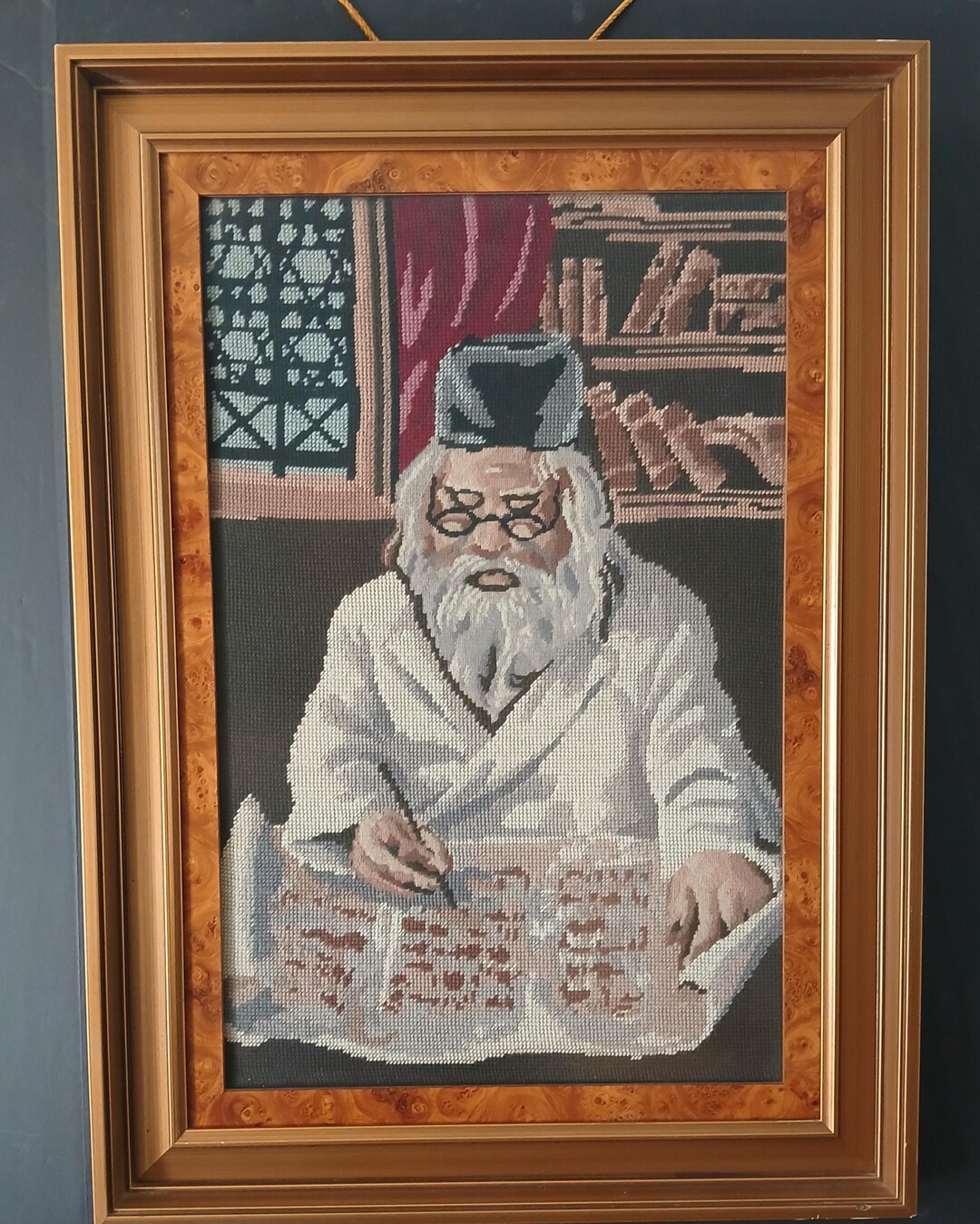 Large Vintage Judaic Needlepoint Rabbi Perusing Megilat Ester Scroll - Etsy