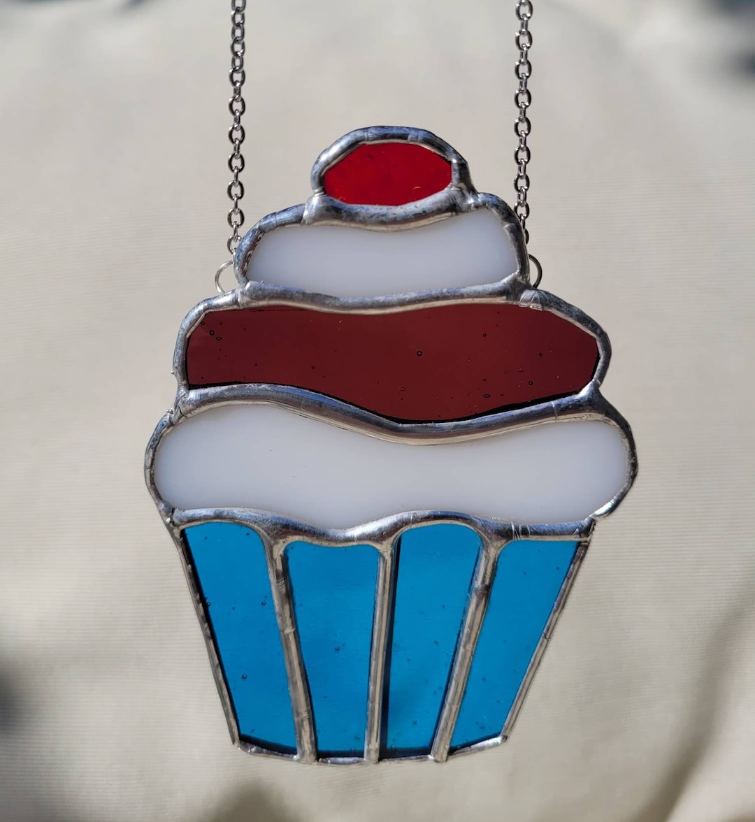 Stained Glass Cupcake - Suncatcher - Handmade Glass - Glass Cake Gift ...