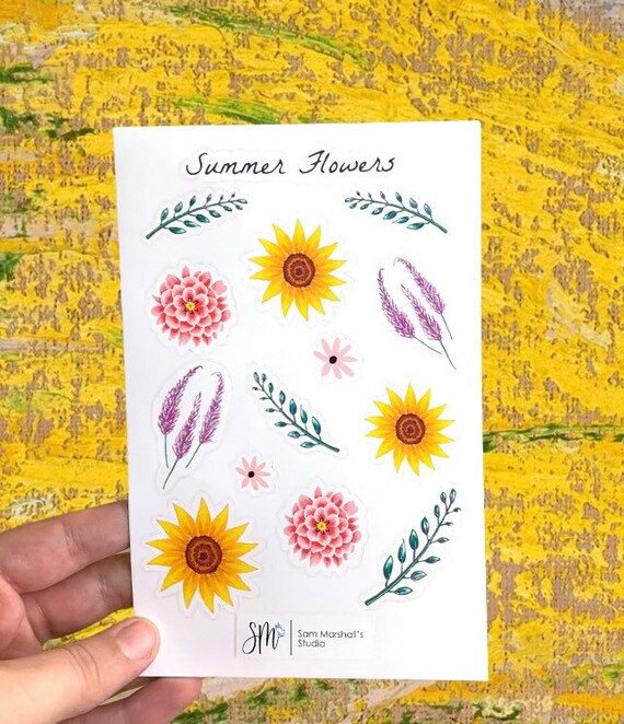 5x7 Vinyl Sticker Sheet Summer Flowers Laptop Electronics & Accessories ...