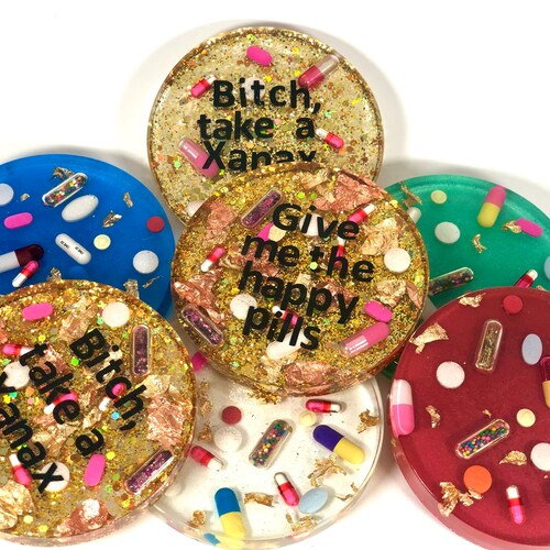 Excess Resin Pill Coasters Set of TWO - Etsy