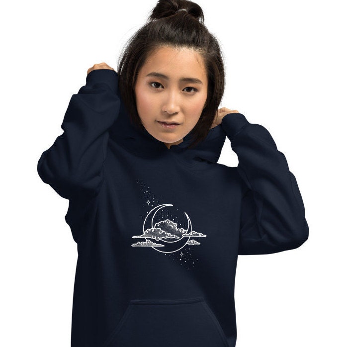Crescent Moon in Cloudy Night Sky With Stars Hoodie, Sweatshirt ...