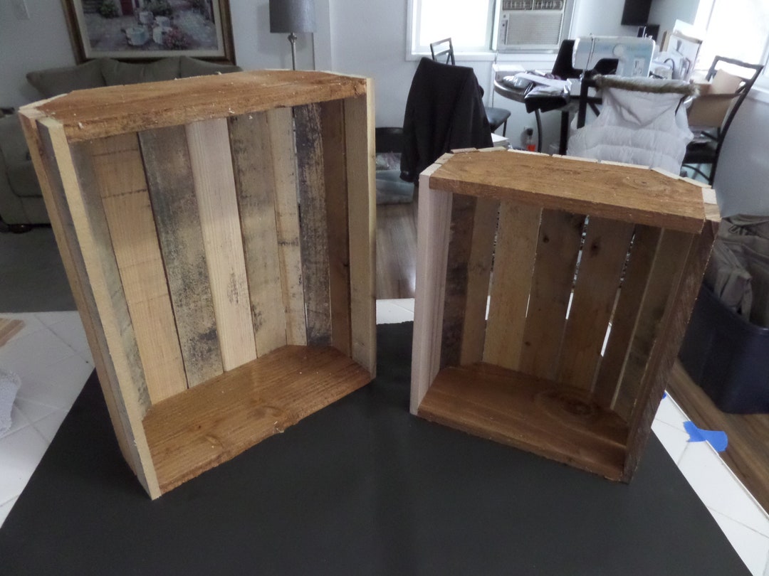 A Set of 2 Wood Rustic Farmhouse Crates Unfinished Un-sanded - Etsy