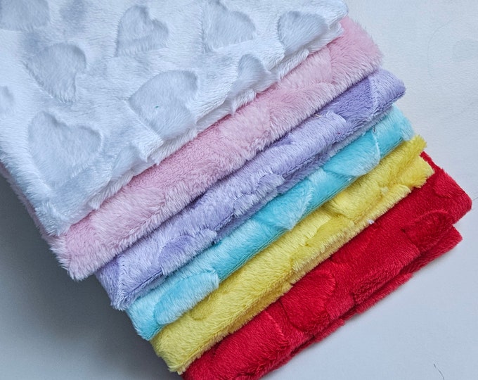 Minky Plush Fabric With Hearts Design Stretch Fabric Custom Size Fat ...