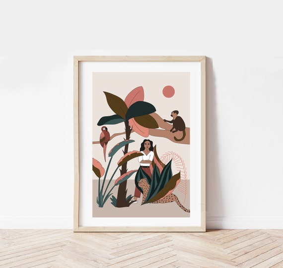 Illustration of a Woman in the Jungle With Tropical Plants and | Etsy