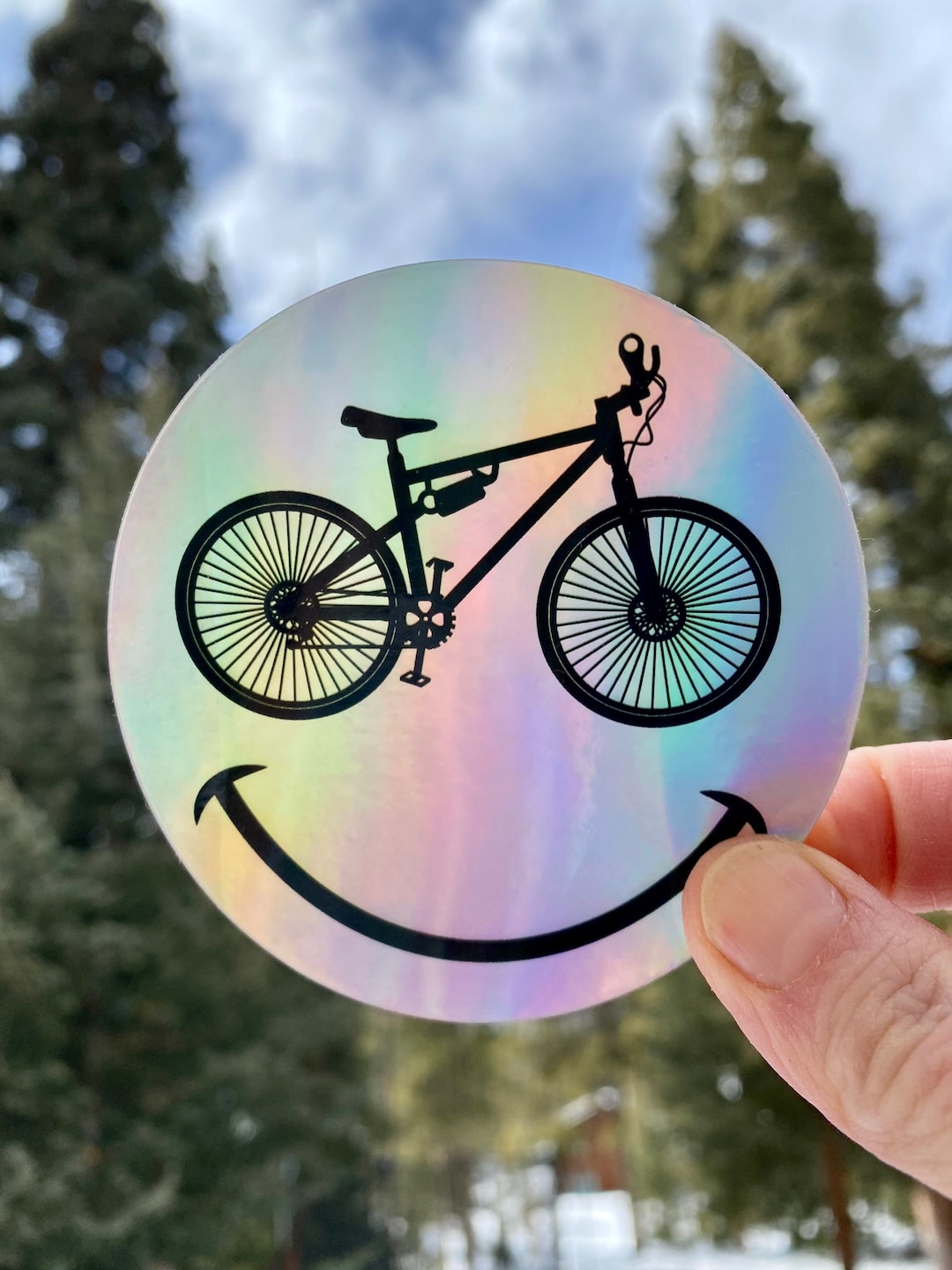 Smiley Bike Holographic Sticker- Cycling Vinyl Sticker- 3" Bike Sticker ...