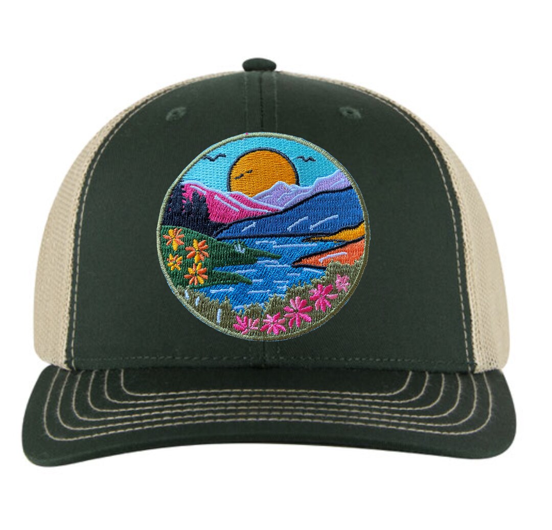 River Mountain Patch Trucker Hat- Womens Baseball Hat- Embroidered River Patch - Etsy