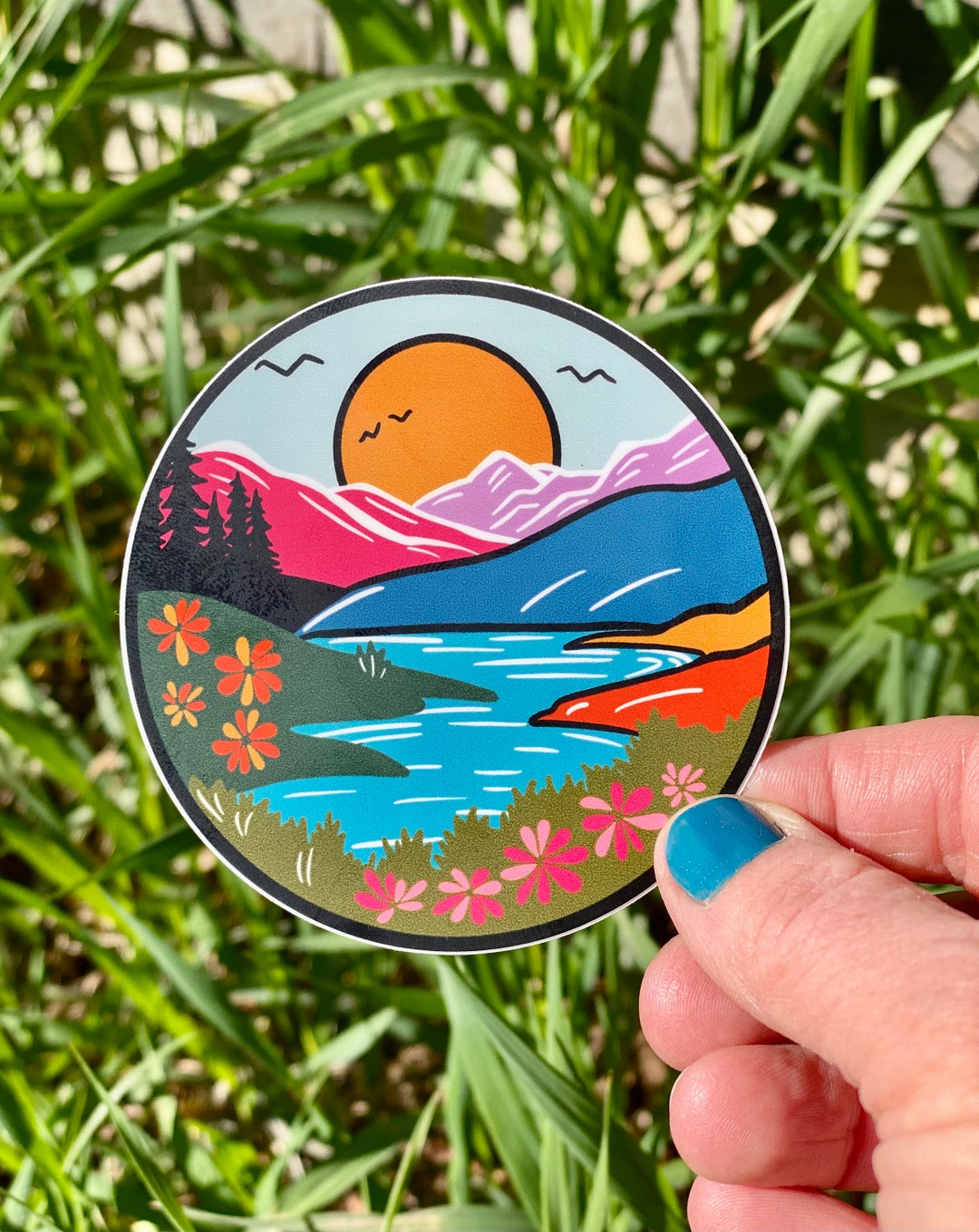 River + Wildflower Vinyl Sticker- River Sticker- Waterproof Mountain ...