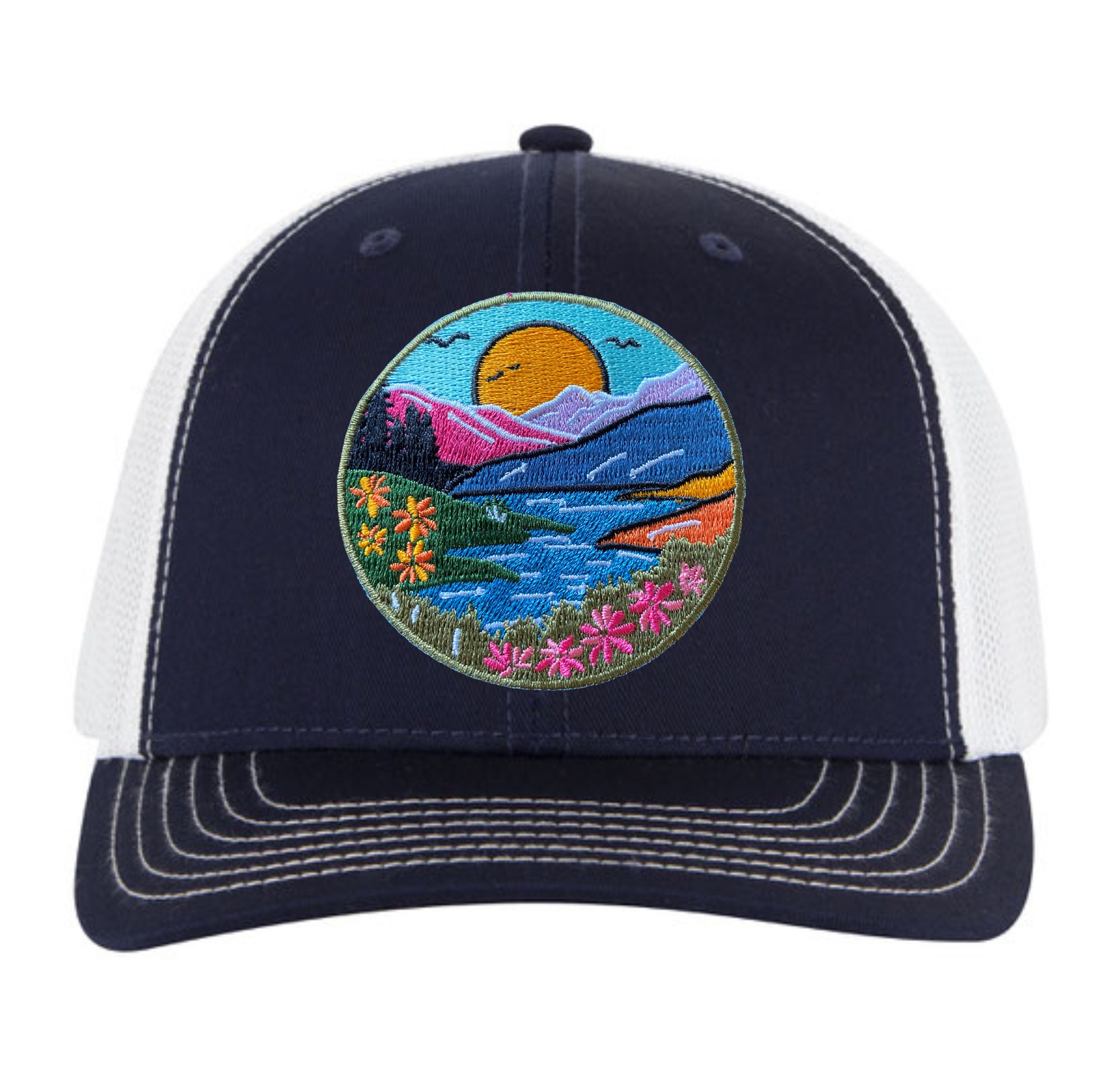 River Mountain Patch Trucker Hat- Womens Baseball Hat- Embroidered ...