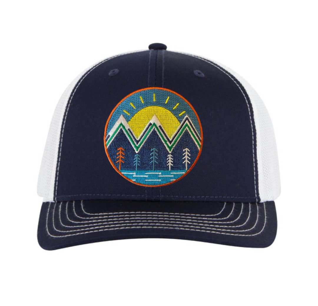 Kids Mountain Sunset Trucker Hat – Embroidered Navy & White Snapback - Etsy