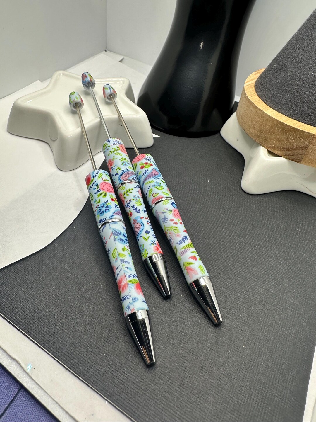 Birds Floral Beadable Pen Blank: Black Ink Crafting Pen - Etsy