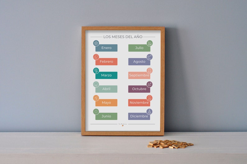 Months of the Year Printable in Spanish - Montessori Poster - Classroom ...